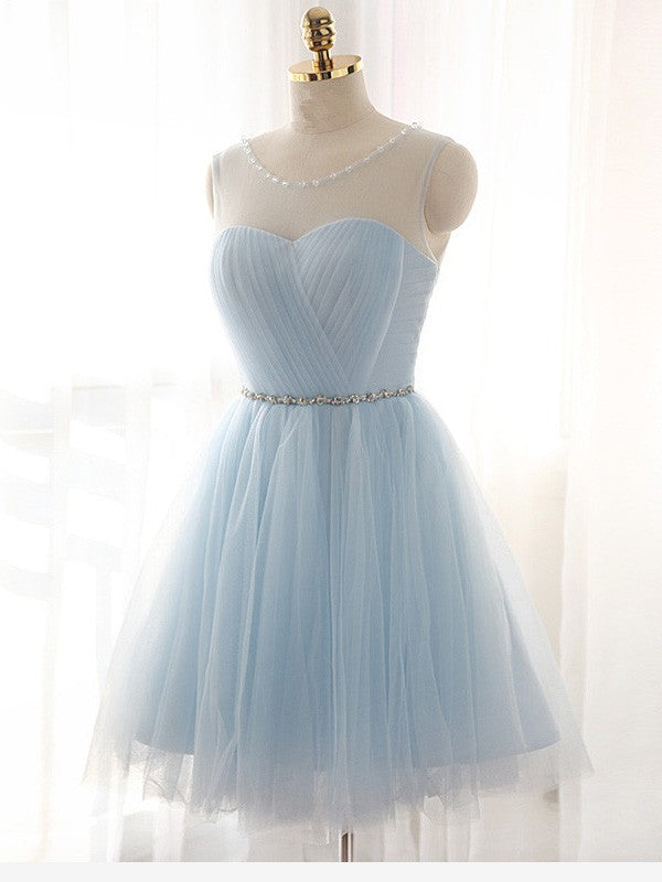 A-Line/Princess Scoop Beading Sleeveless Short/Mini Tulle Dresses ...